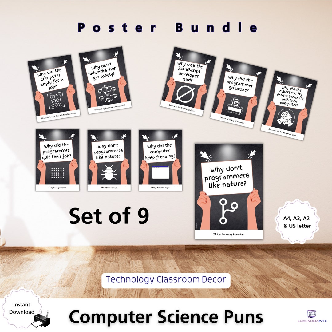 Computer Science Puns Classroom Posters Bundle - Set of 9 Tech Posters ...