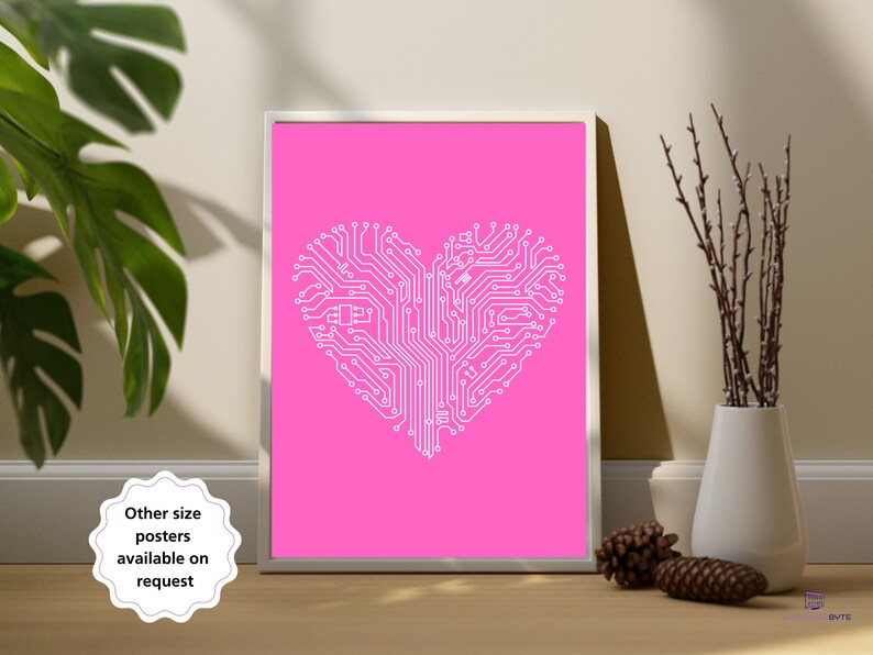 Preppy Pink Heart Circuit Wall Art:sleek Poster for Female Programmers ...