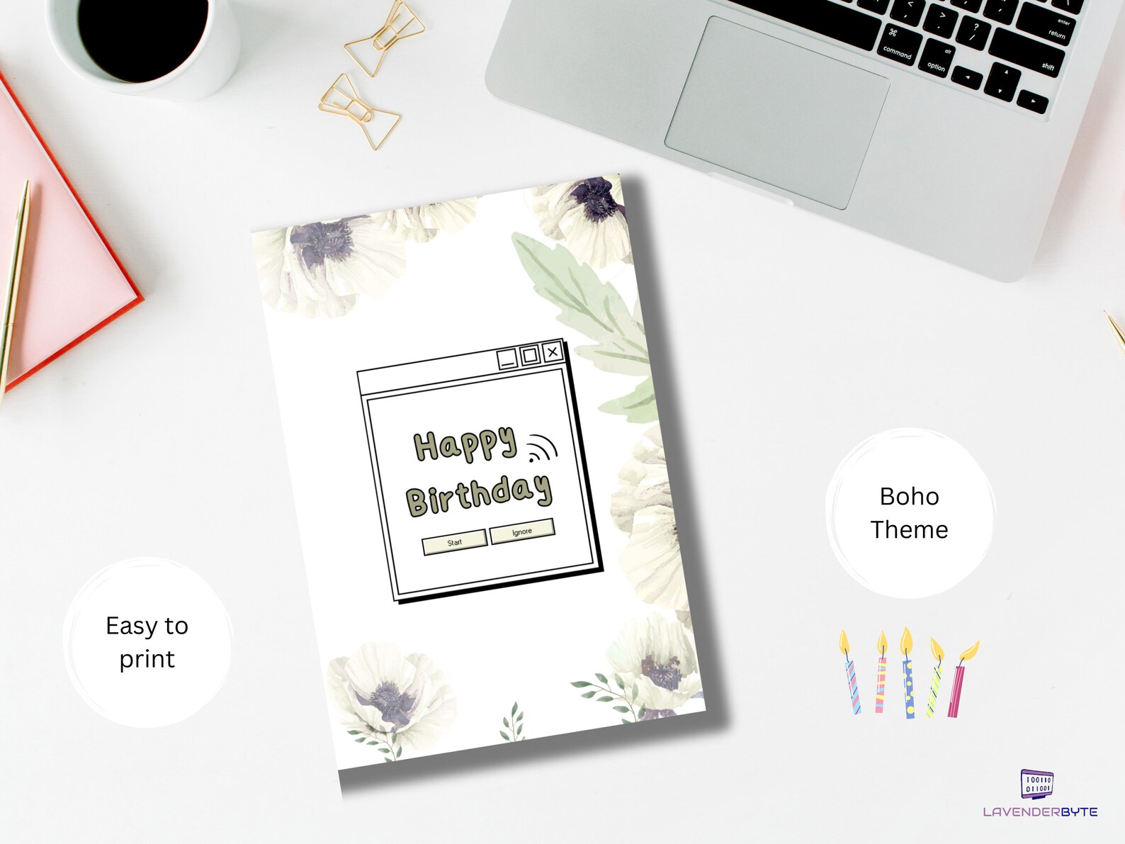 Unique Boho Tech-themed Birthday Cards for Coders and Geeks - Printable ...