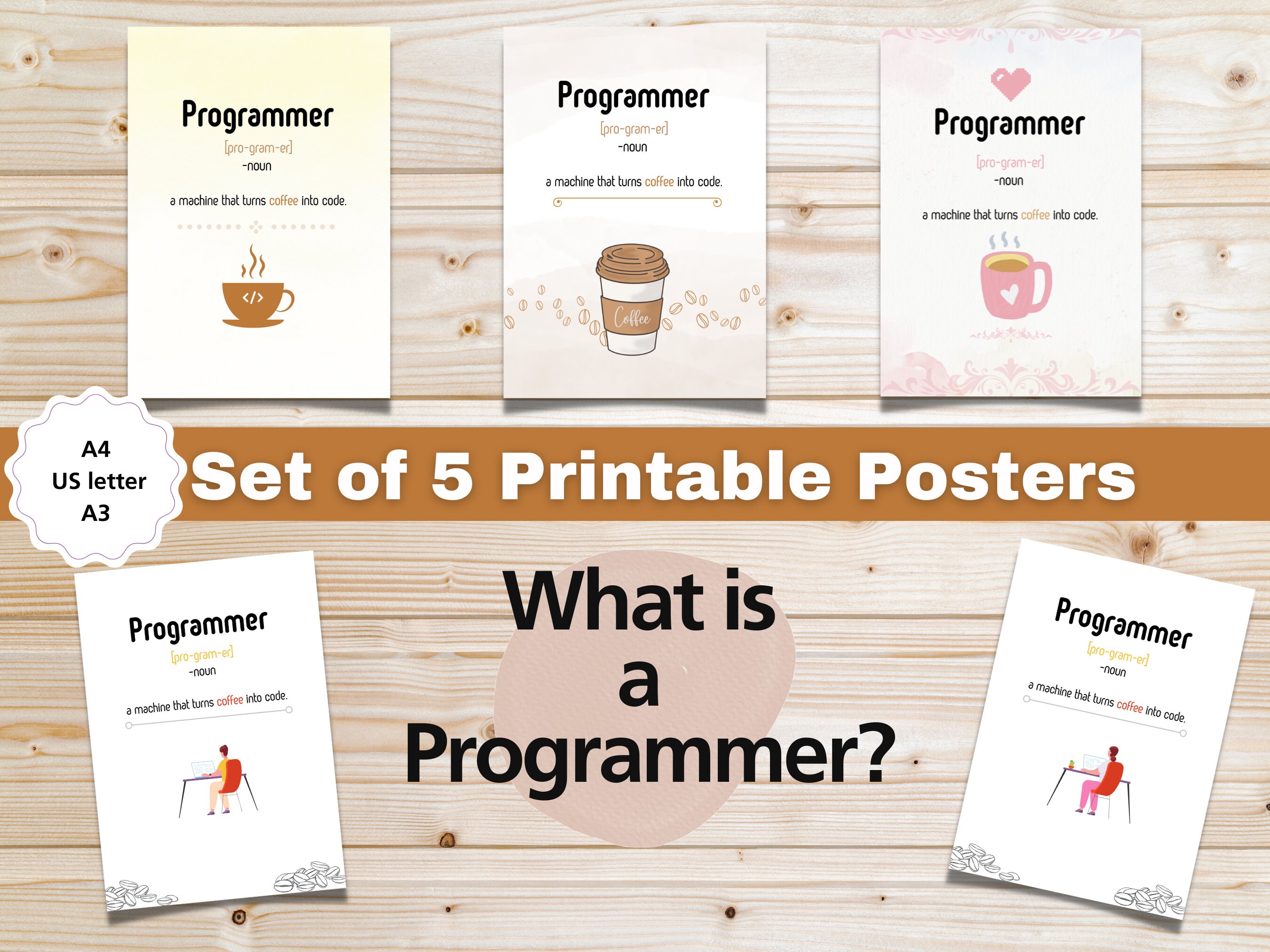 Programmer Funny IT Posters X5 - Office Humour Prints, Wall Decor Art ...