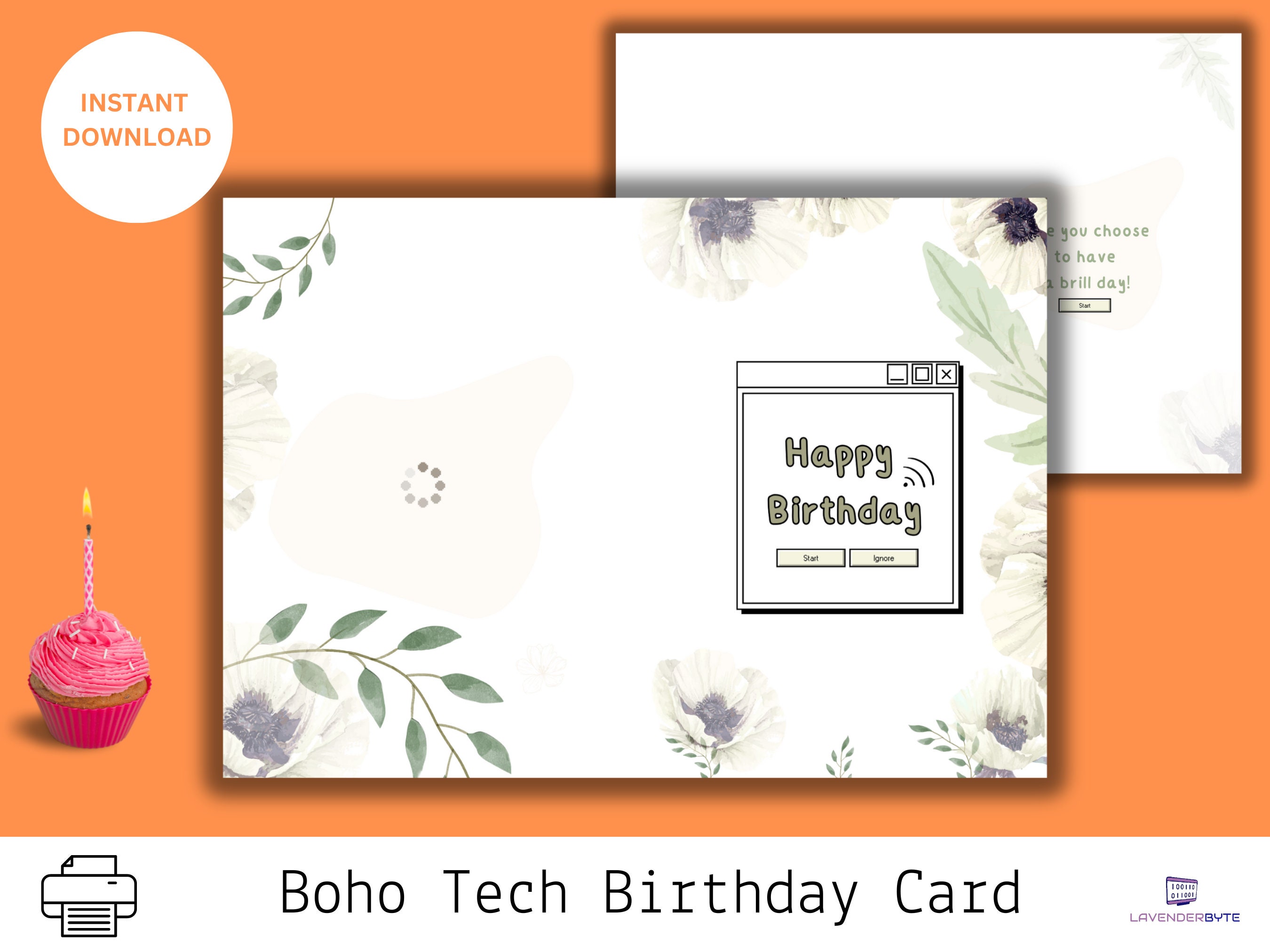 Unique Boho Tech-themed Birthday Cards for Coders and Geeks - Printable ...