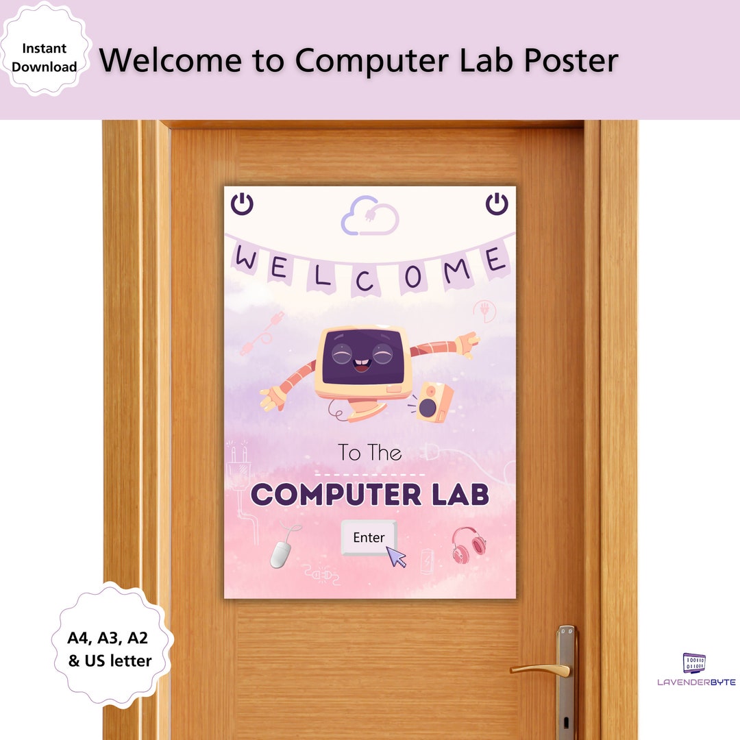 Computer Lab Welcome Sign Decor Teacher Door Signs Classroom Poster Set ...