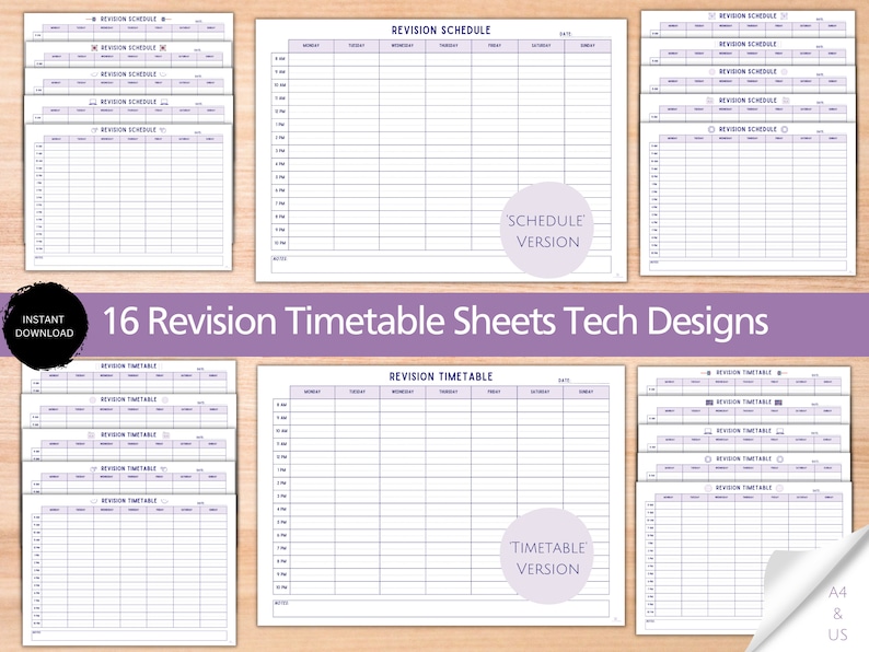 GCSE & A-level Tech-themed Revision Timetable Simple Printable Study ...