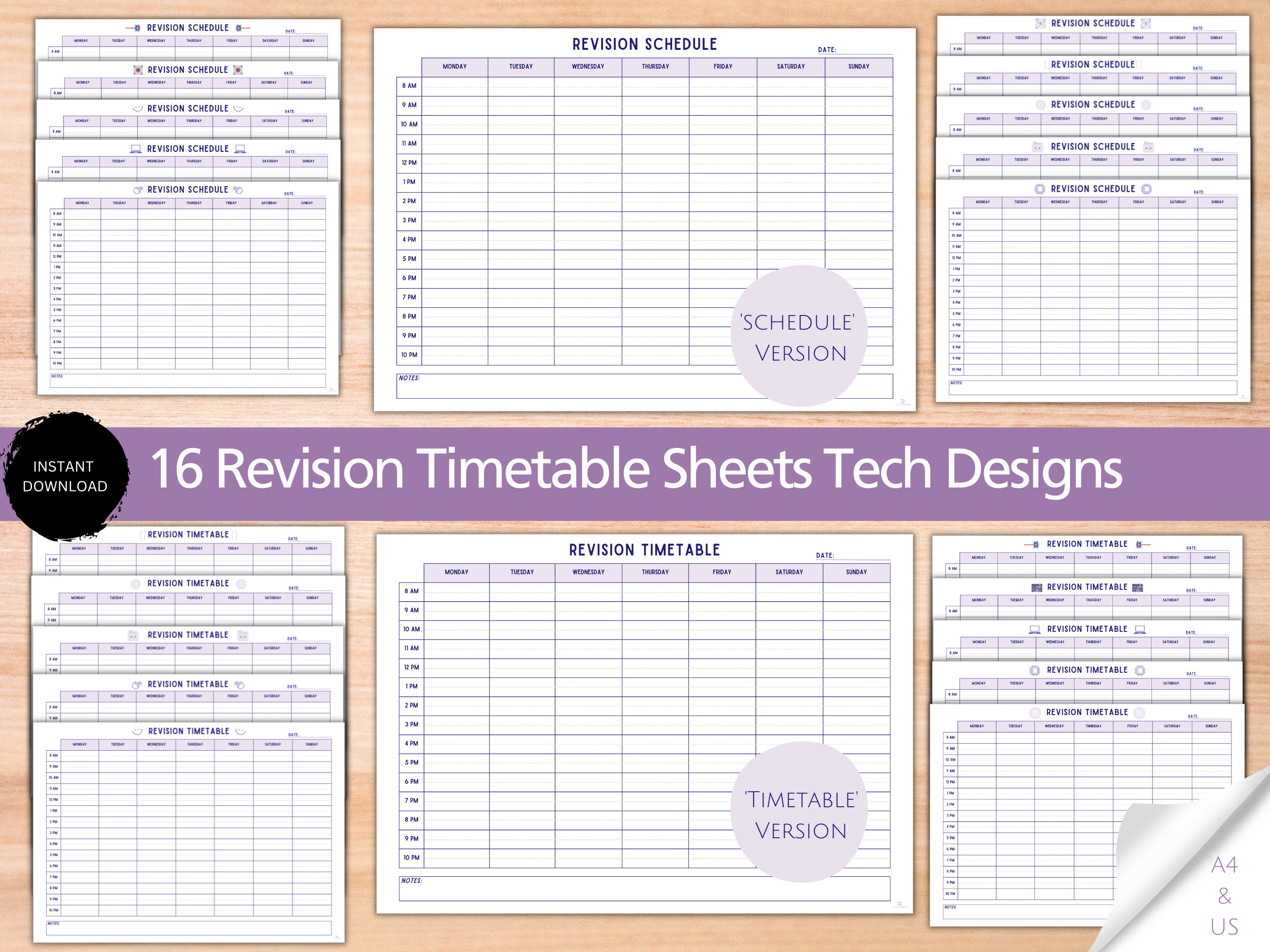 GCSE & A-level Tech-themed Revision Timetable | Simple Printable Study ...
