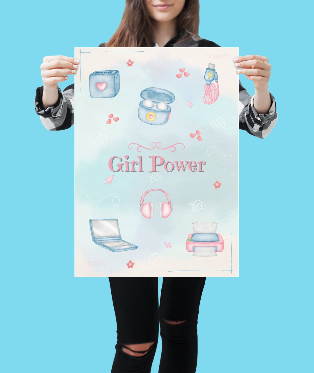 Tech Art Girl Power: Empowering Girls, Computer Techie Poster, Office ...