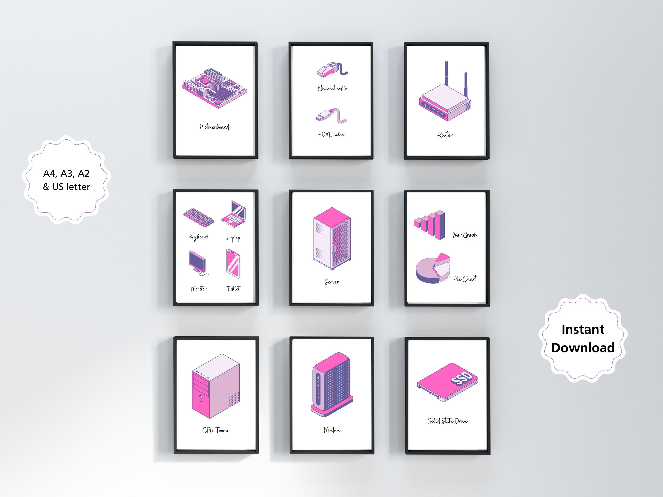 Computer Lab Technology Classroom Art - Women in Tech Prints X12, Wall ...