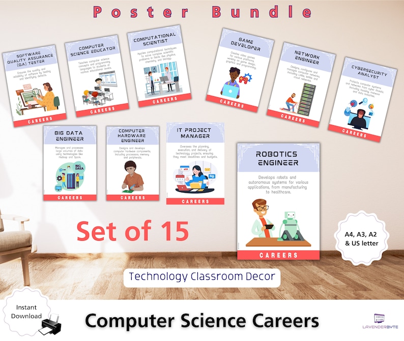 15 Careers in Computer Science Posters Set - Tech Classroom Decor for ...