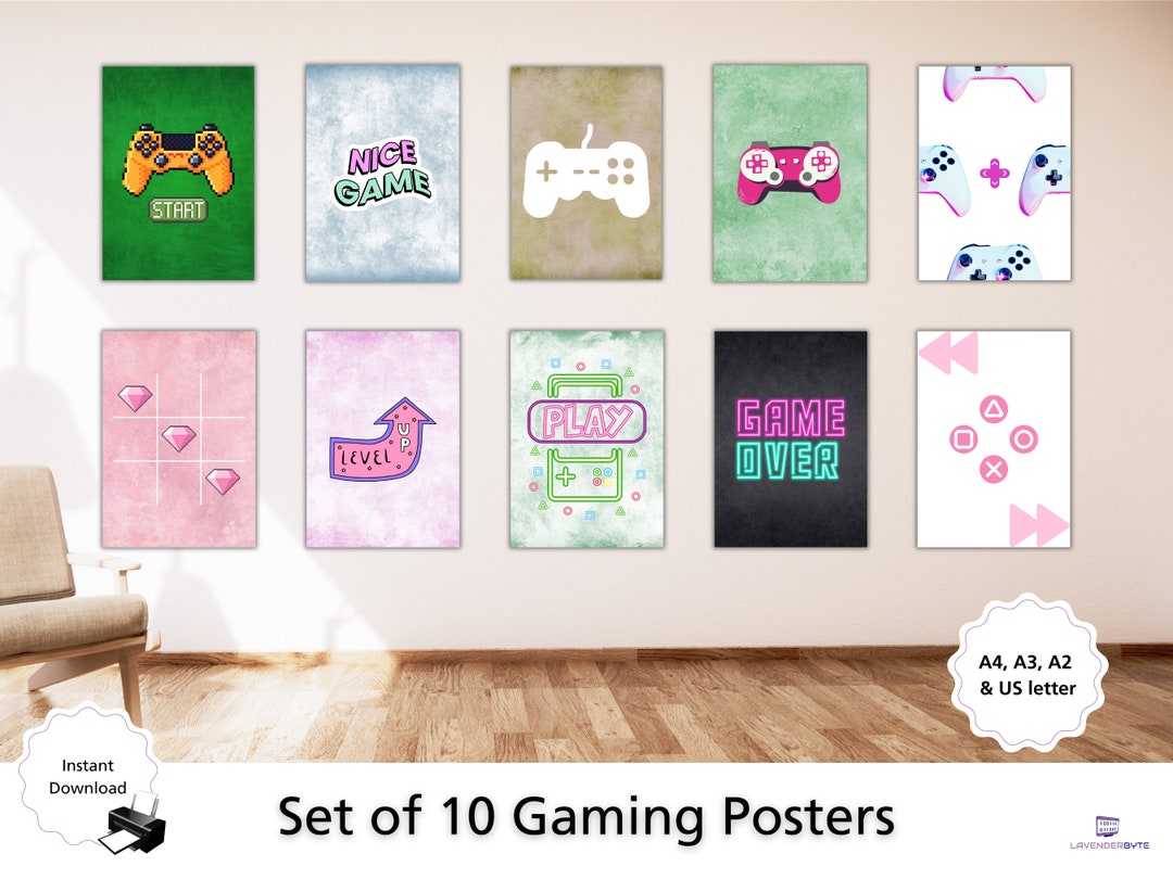 Gaming Posters Set of 10 | Wall Art Prints | Female Gamer Posters ...