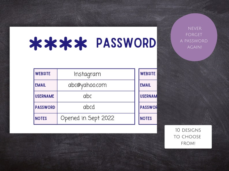 Password Tracker Printable | Tech Password Log (set of 10) - Etsy