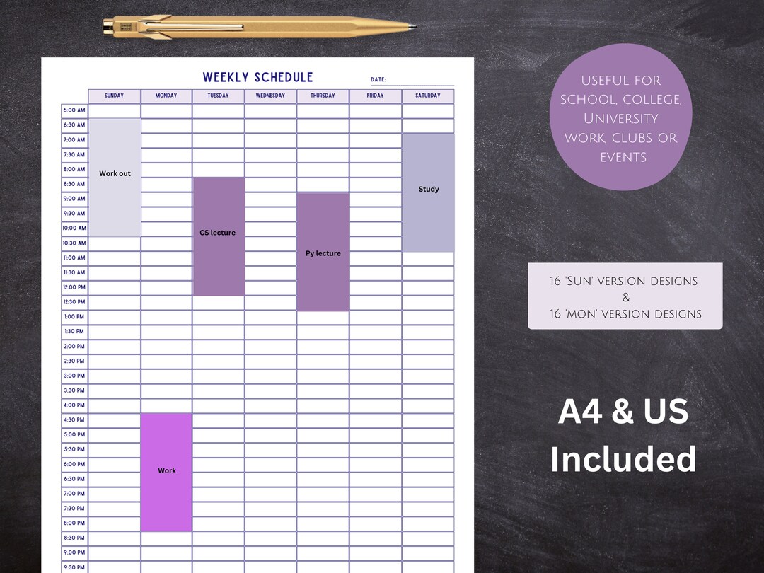 Half-hour Weekly Schedule| Printable Planner |computer Science & Tech ...