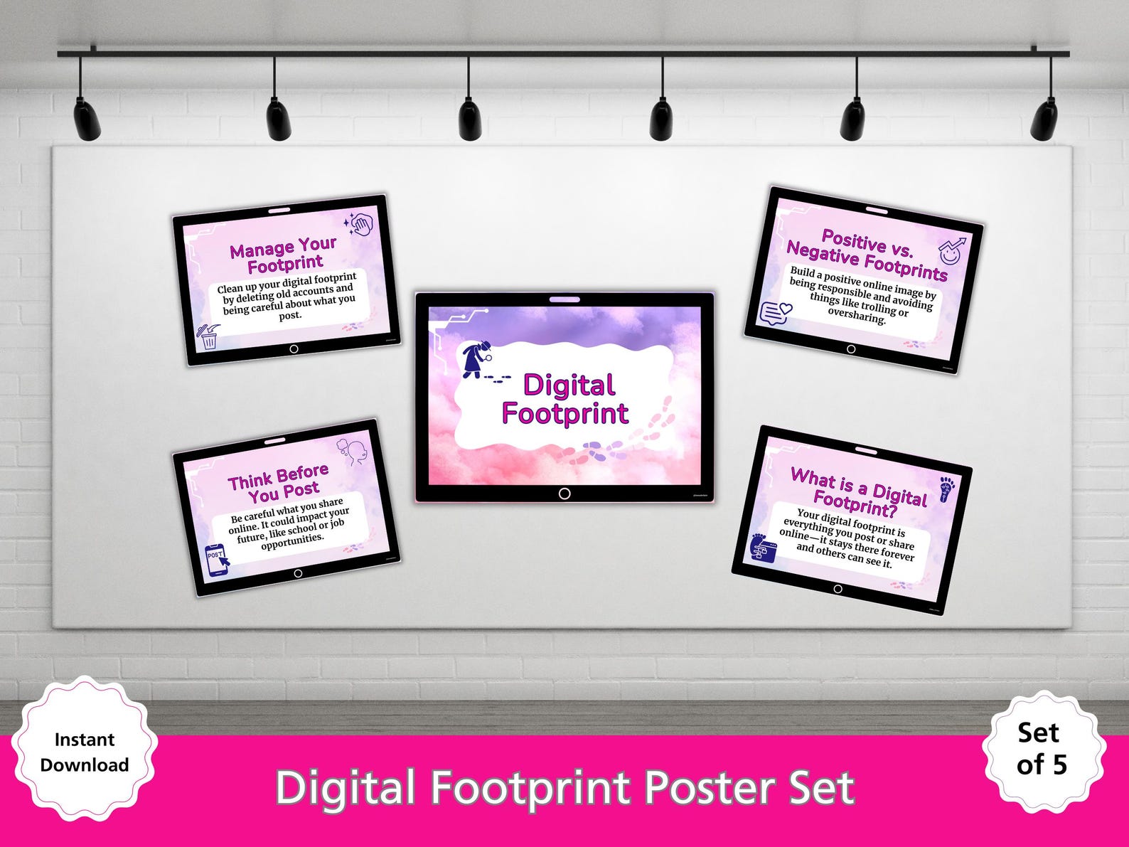Digital Footprint Awareness Posters (set of 5)| Digital Printable ...