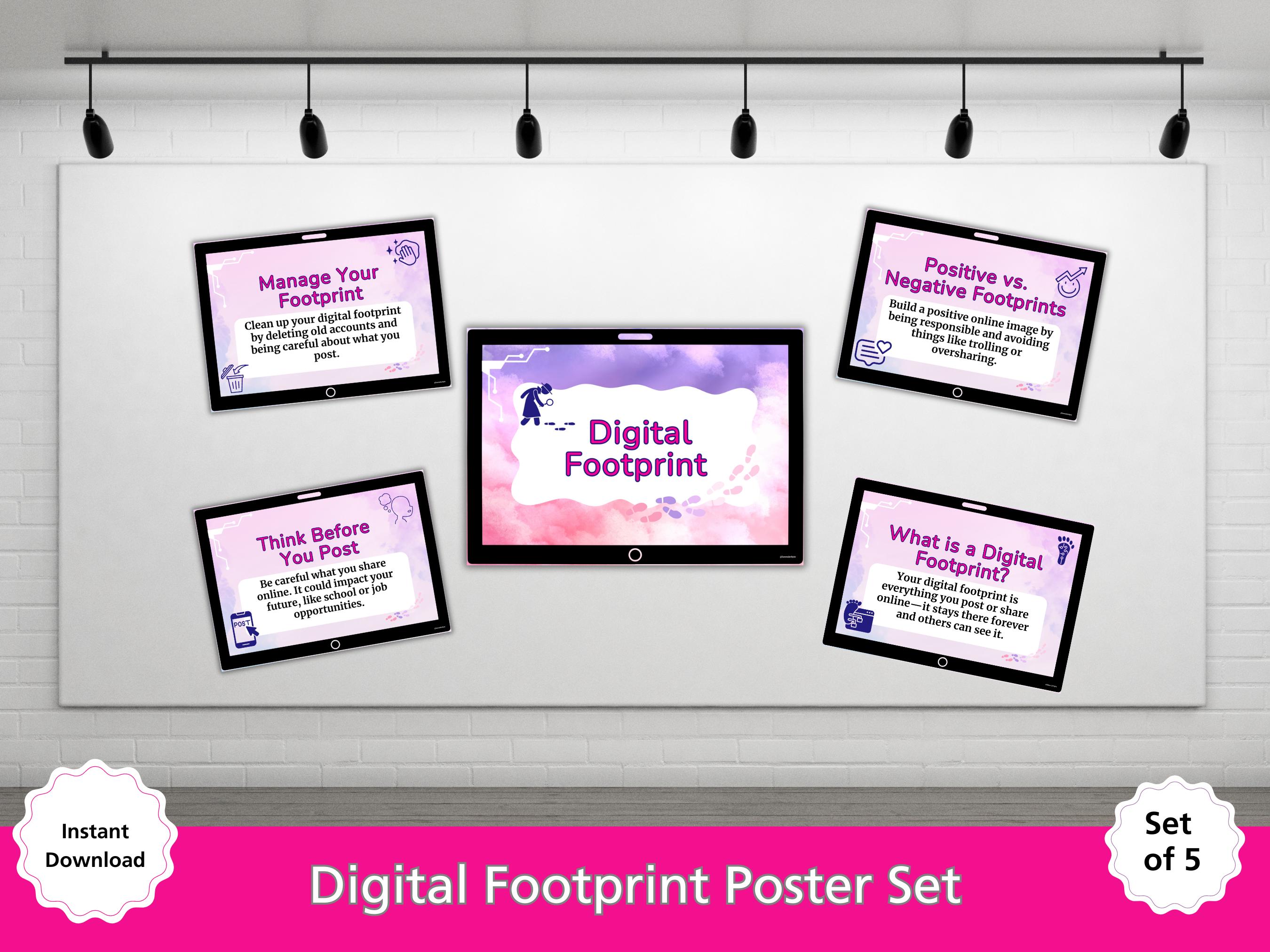 Digital Footprint Awareness Posters (set of 5)| Digital Printable ...