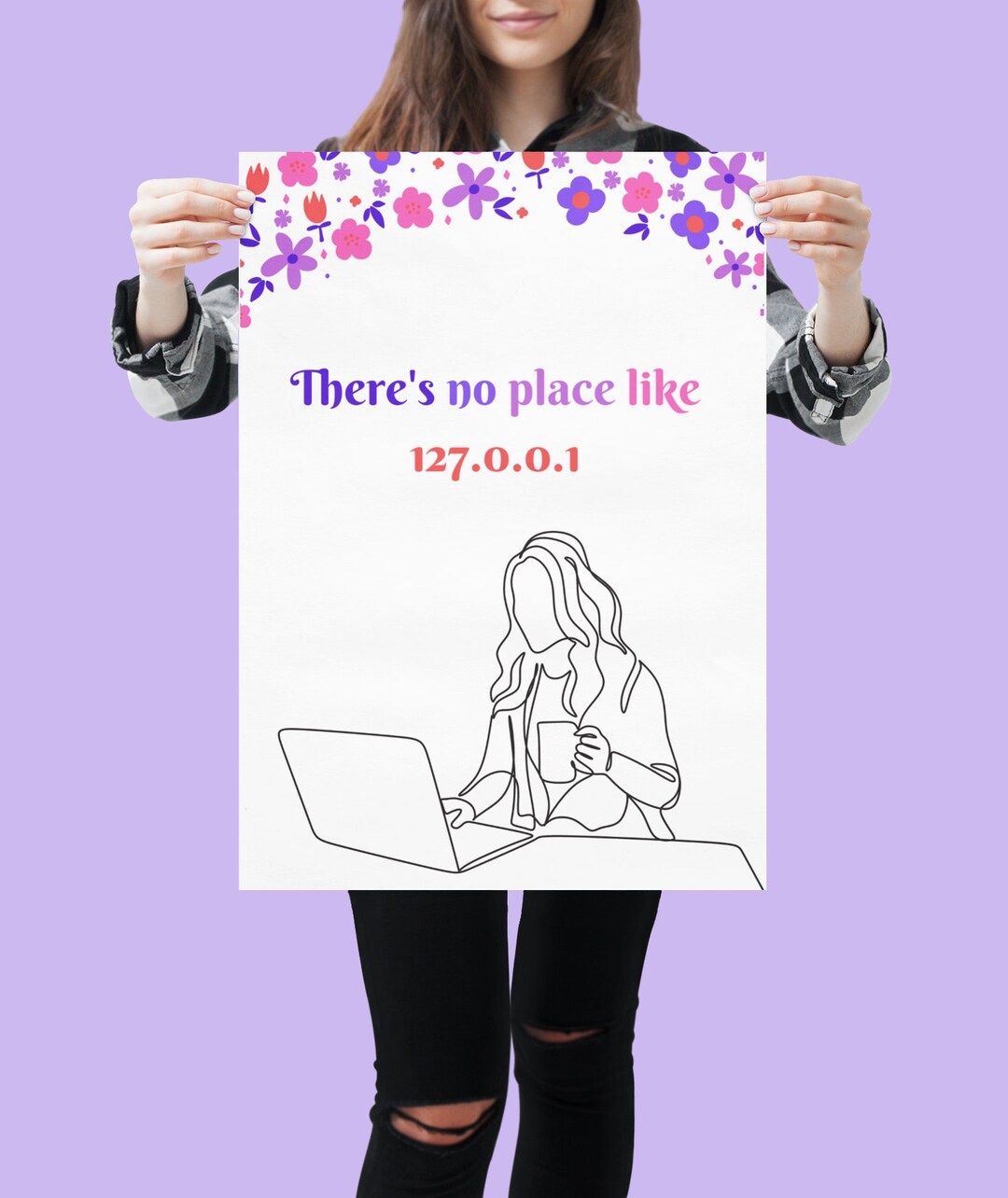 Line Art Poster for Female Coders: Coding Girls 'there's No Place Like ...