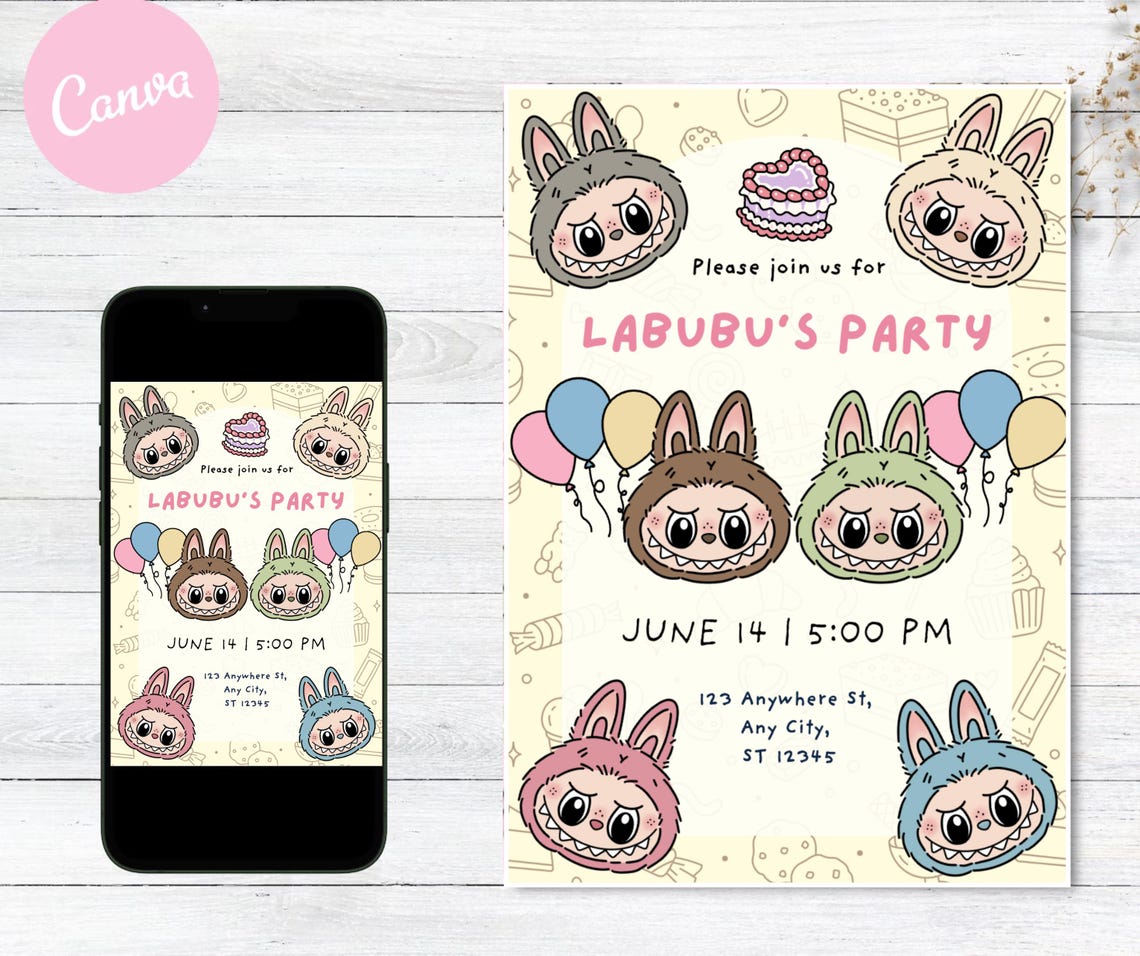 Labubu the Monsters Birthday Invitation Template, Editable, Printable ...