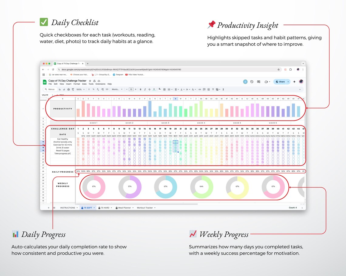 75 Days Challenge Tracker | 75 Day Challenge | 75 Soft Challenge | 75 ...