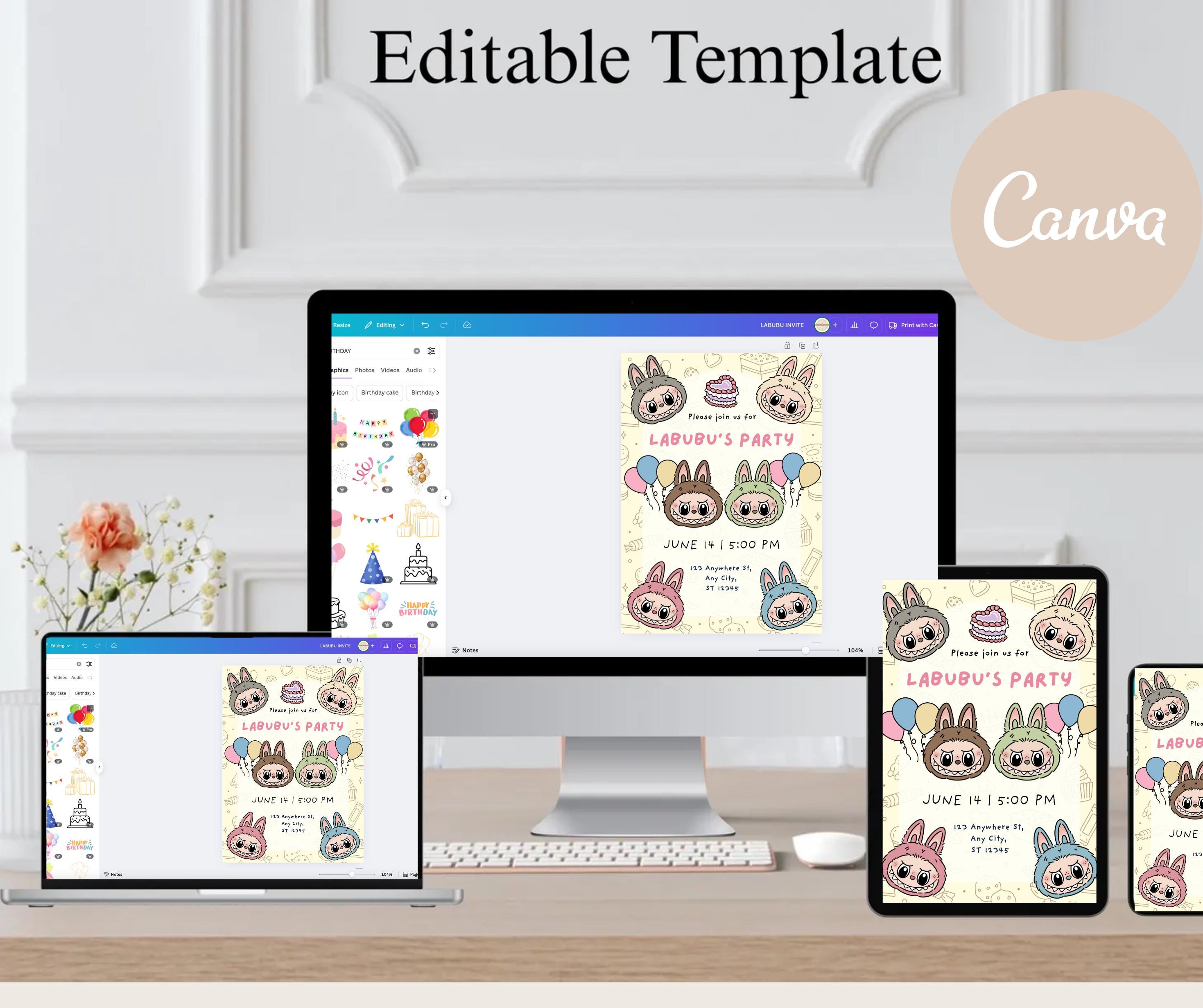 Labubu the Monsters Birthday Invitation Template, Editable, Printable ...