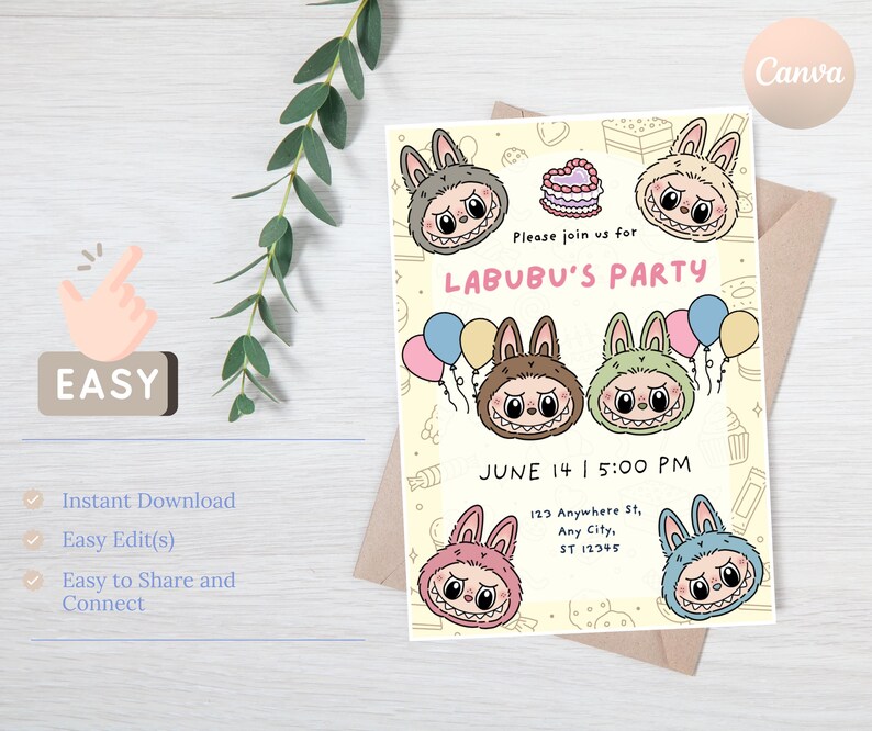 Labubu the Monsters Birthday Invitation Template, Editable, Printable ...