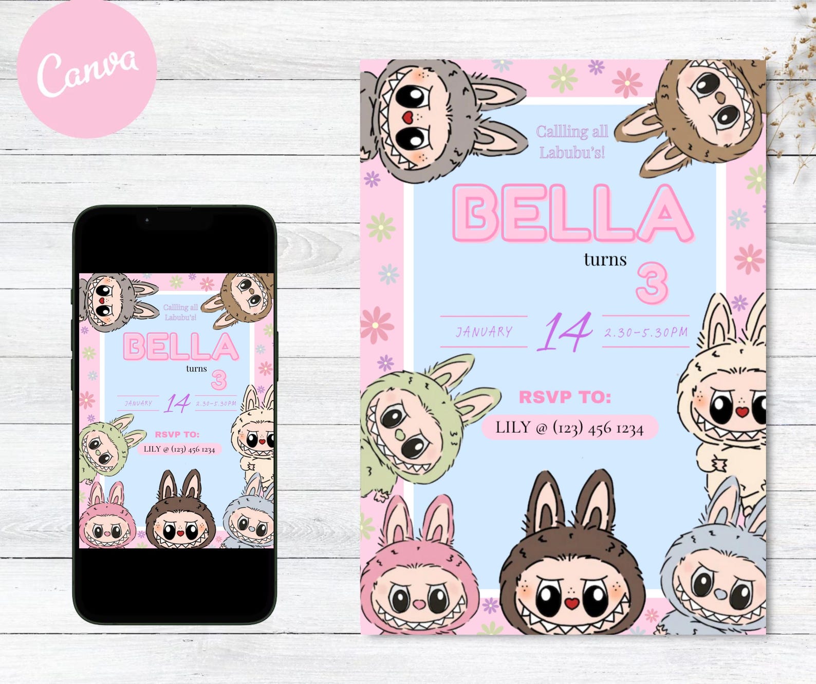 Labubu the Monsters Birthday Invitation Template, Editable, Printable ...