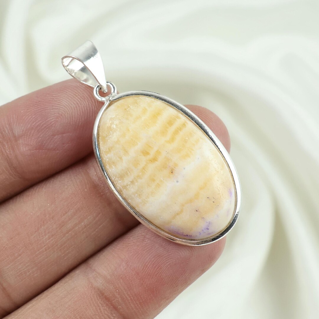 Yellow Aragonite Pendant, 925 Sterling Silver Pendant, Natural ...