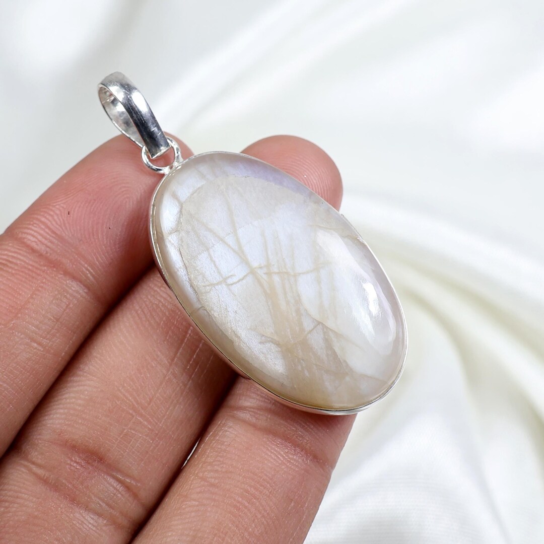 African Moonstone Pendant, 925 Silver Pendant, Bezel Pendant, Handmade ...