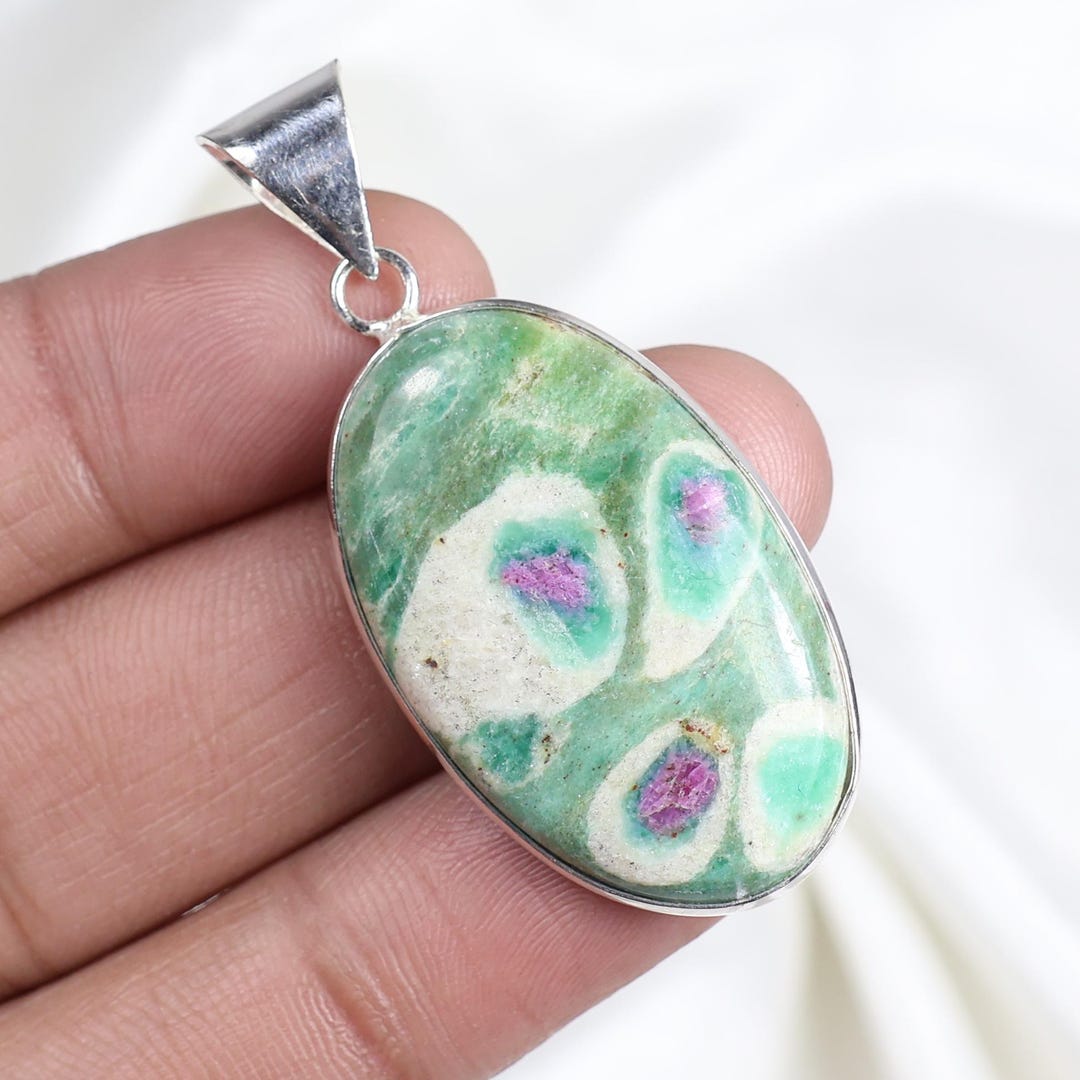 Ruby Fuchsite Pendant, Natural Gemstone in 925 Silver Bezel Pendant ...