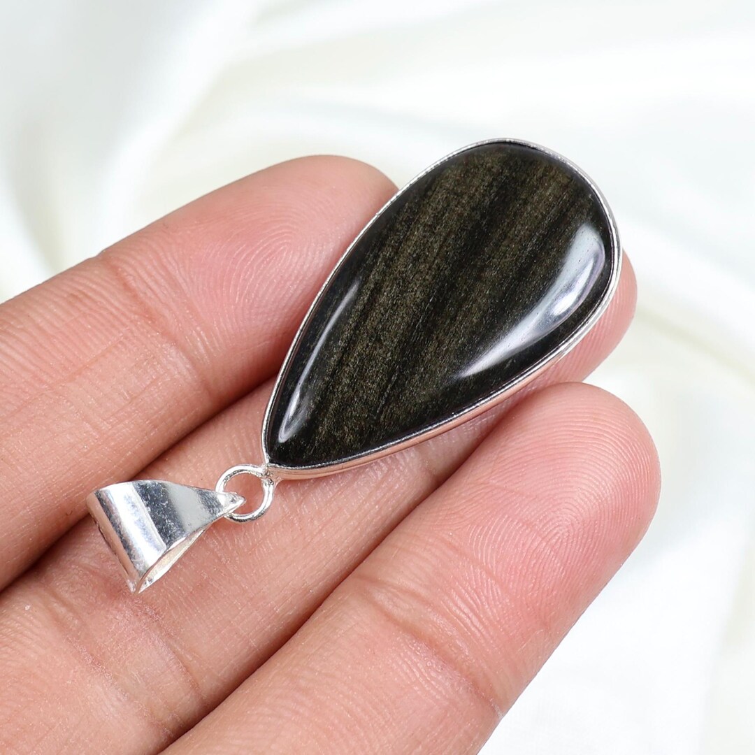 Gold Sheen Obsidian Pendant, 925 Silver Pendant Jewelry, Shine Golden ...