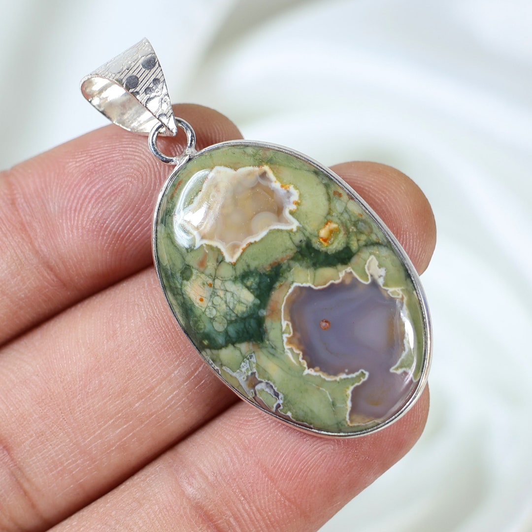 AAA Quality Rainforest Jasper Gemstone Pendant, 925 Sterling Silver ...