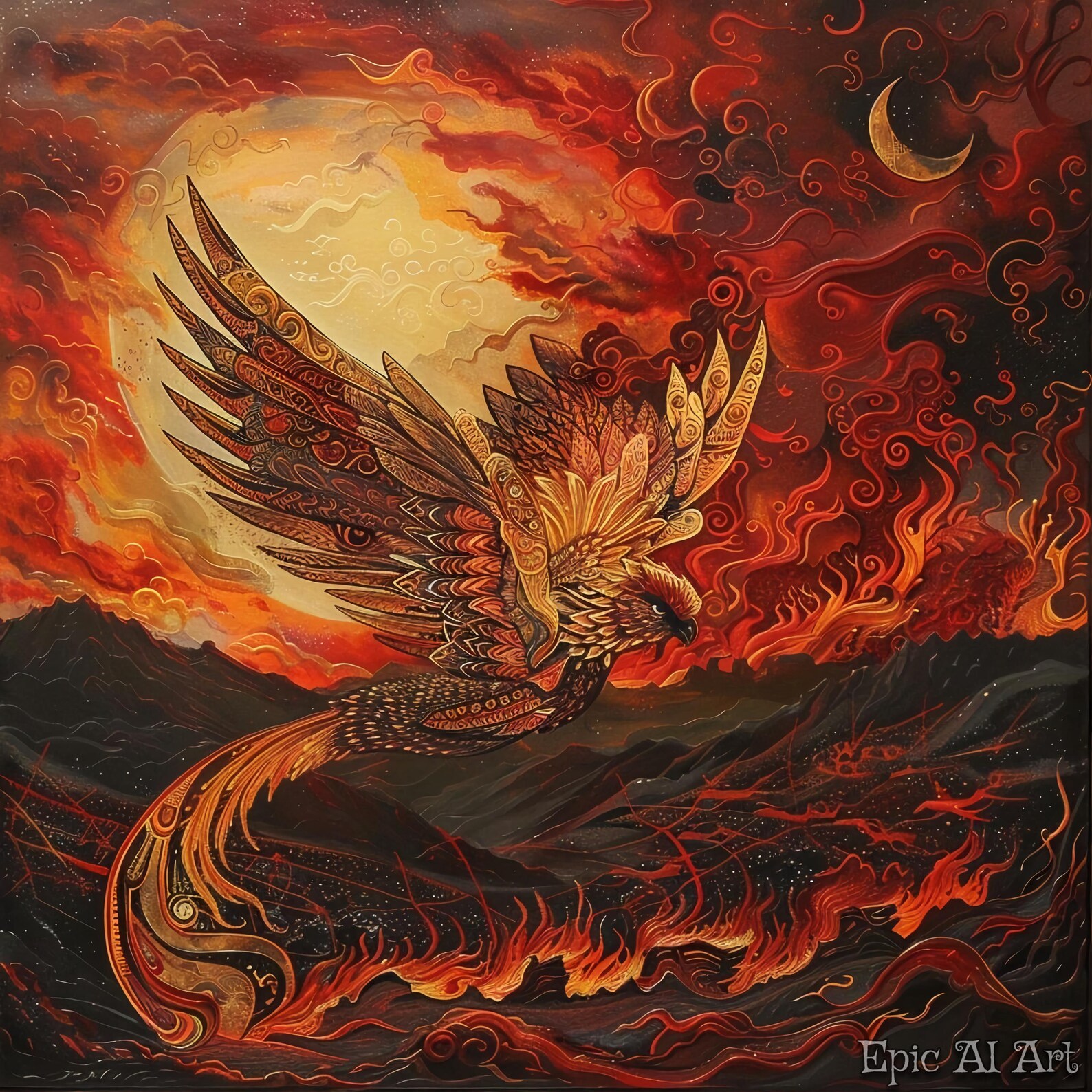 Fiery Phoenix in Flames Stunning Fantasy Bird Art, Fire-themed Wall ...