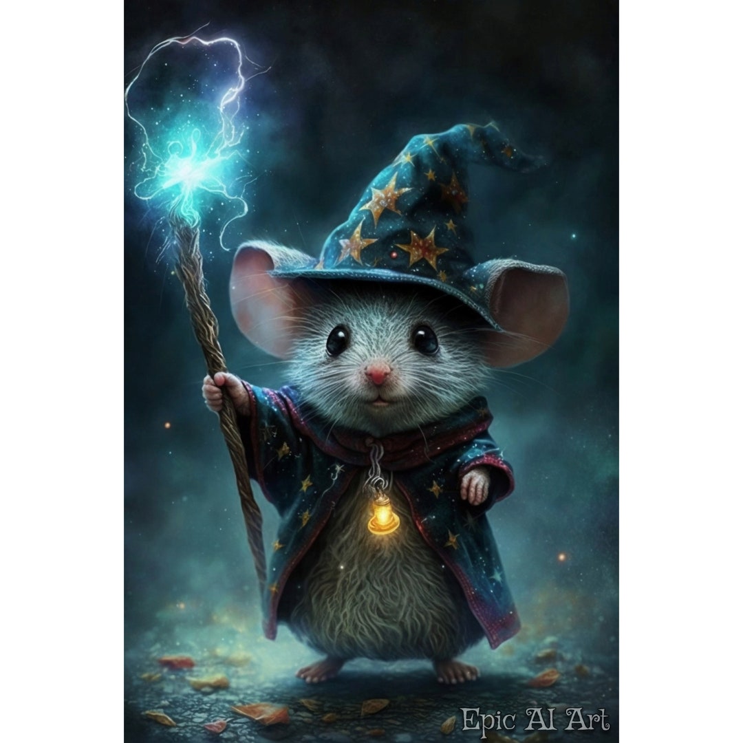 Tiny Wizzard Mouse Printable Digital Art Aiart Fantasy - Etsy