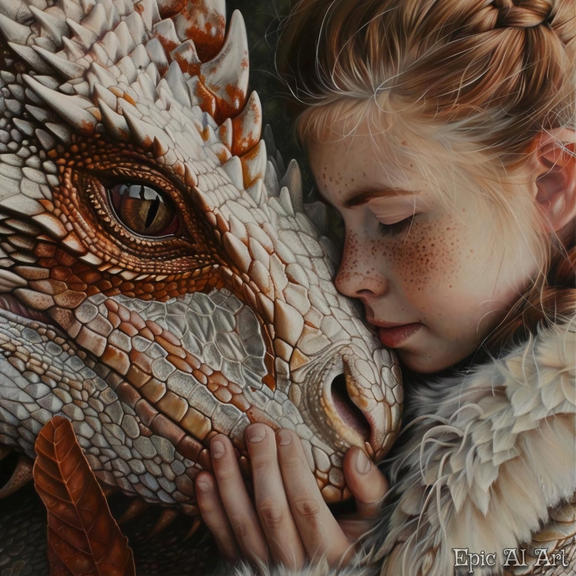 Human and Dragon Bonding Digital Art Print Wall Art AI Generated Aiart ...
