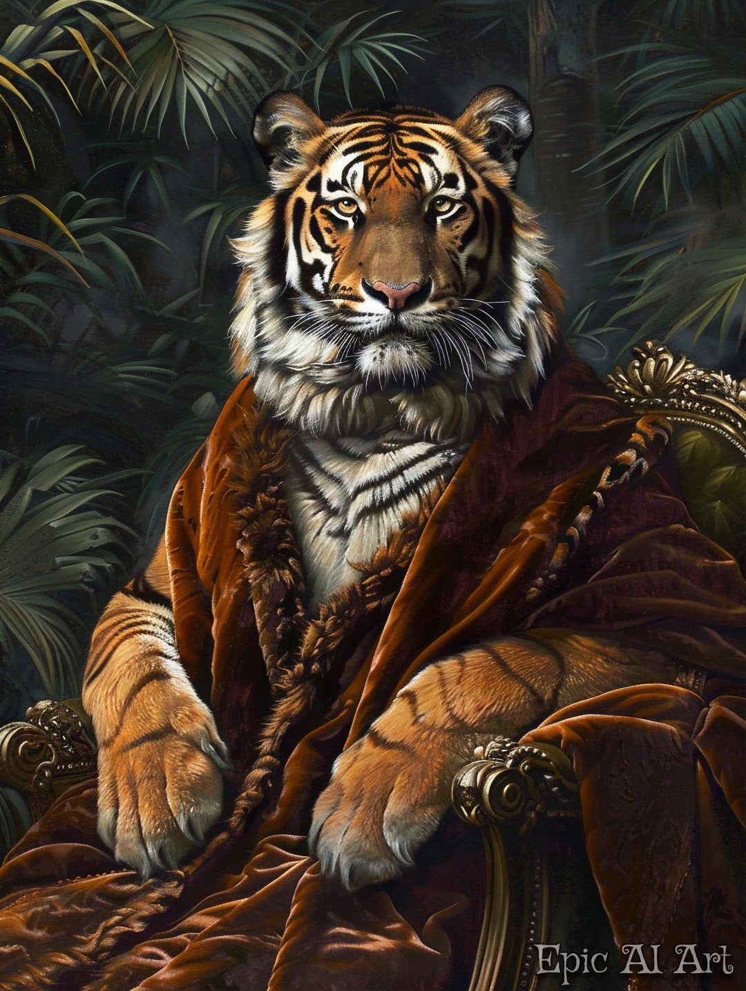 Majestic Tiger Portrait Regal Velvet Robe, Luxurious Animal Art, Jungle ...
