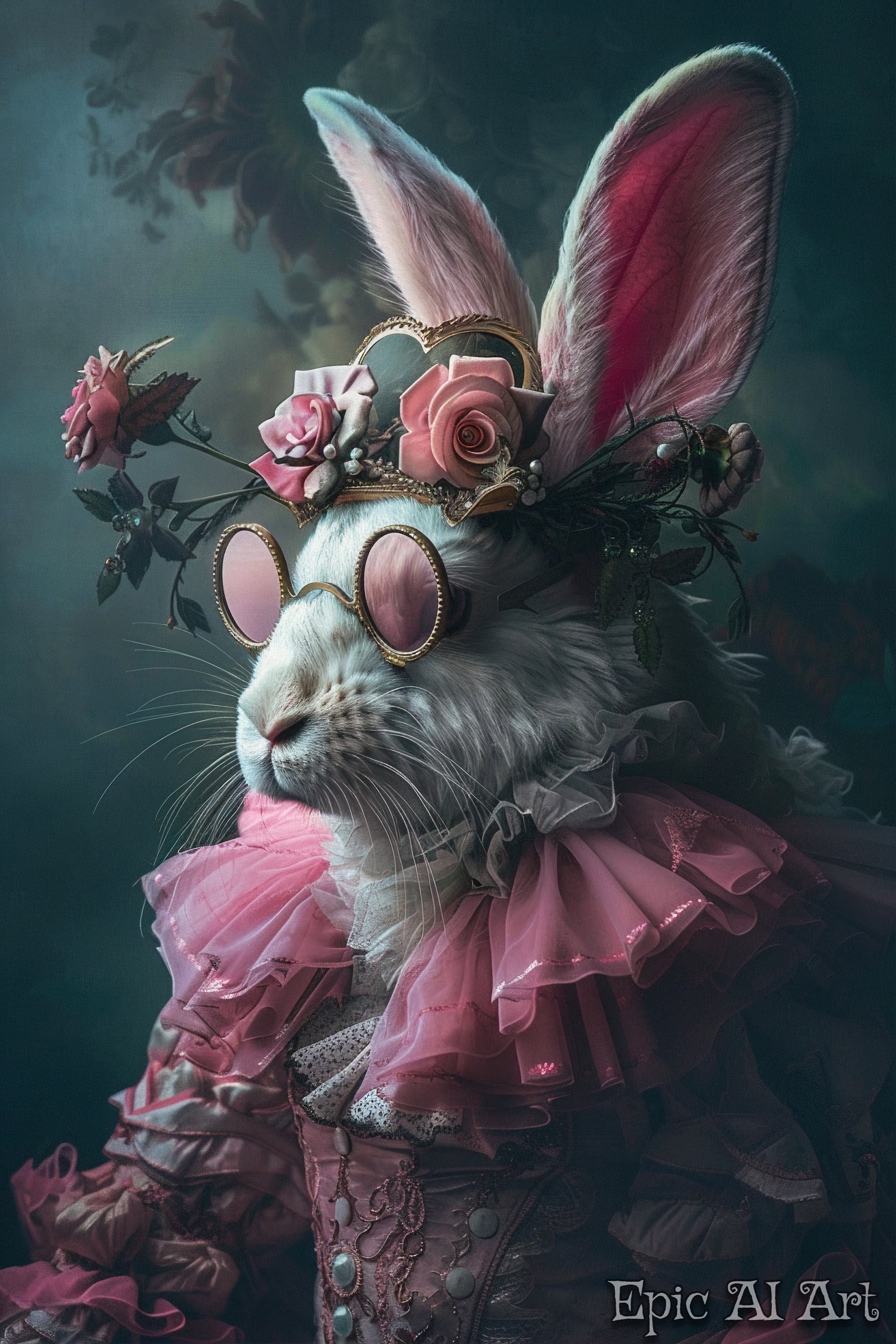 Pink Rabbit Art Print Whimsical Bunny Portrait, Fantasy Animal Fashion ...