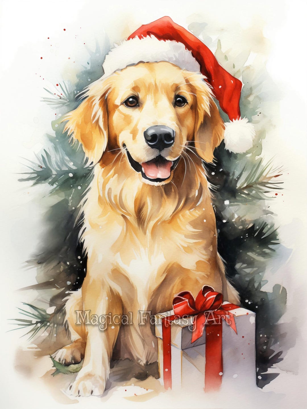 Golden Retriever Christmas Art – Digital Download, Printable AI Art ...