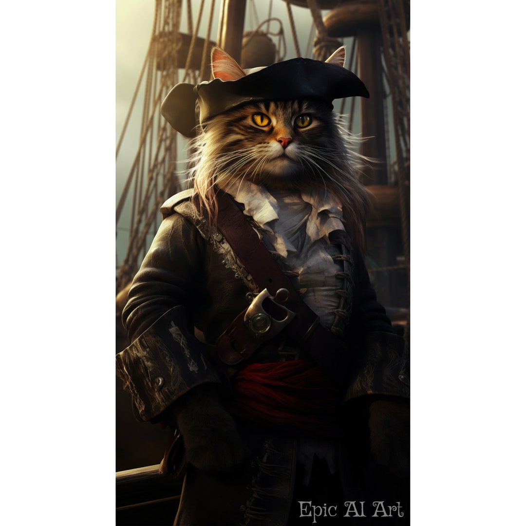 Pirate Captain Cat Printable Digital Art Digital - Etsy