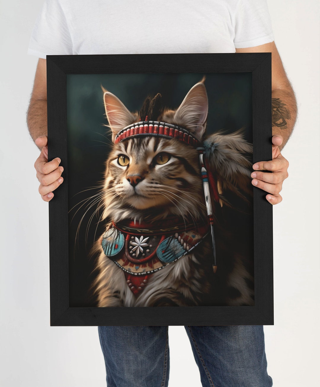 Native American Cat Fantasy Art Digital Art Print Wall Art AI Generated ...