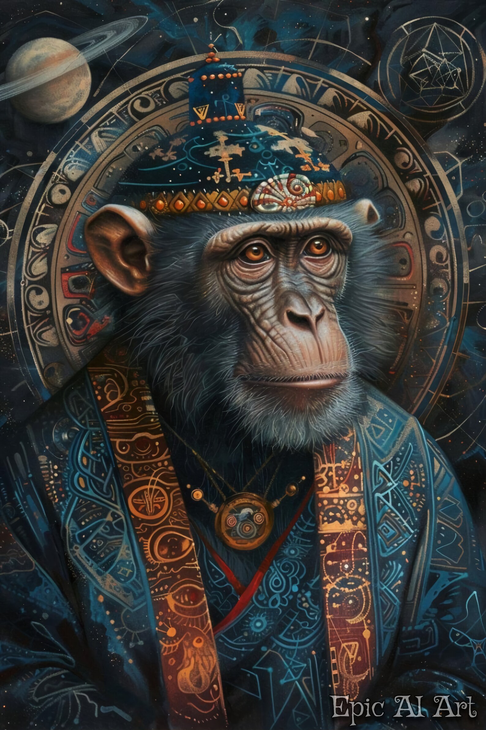 Cosmic Macaque Art Spiritual Animal Portrait, Mystical Monkey, Ai ...