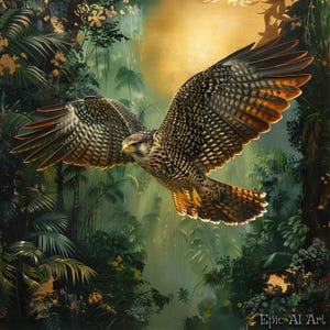 Golden Hawk in Jungle Art Print Majestic Bird of Prey Digital Download ...
