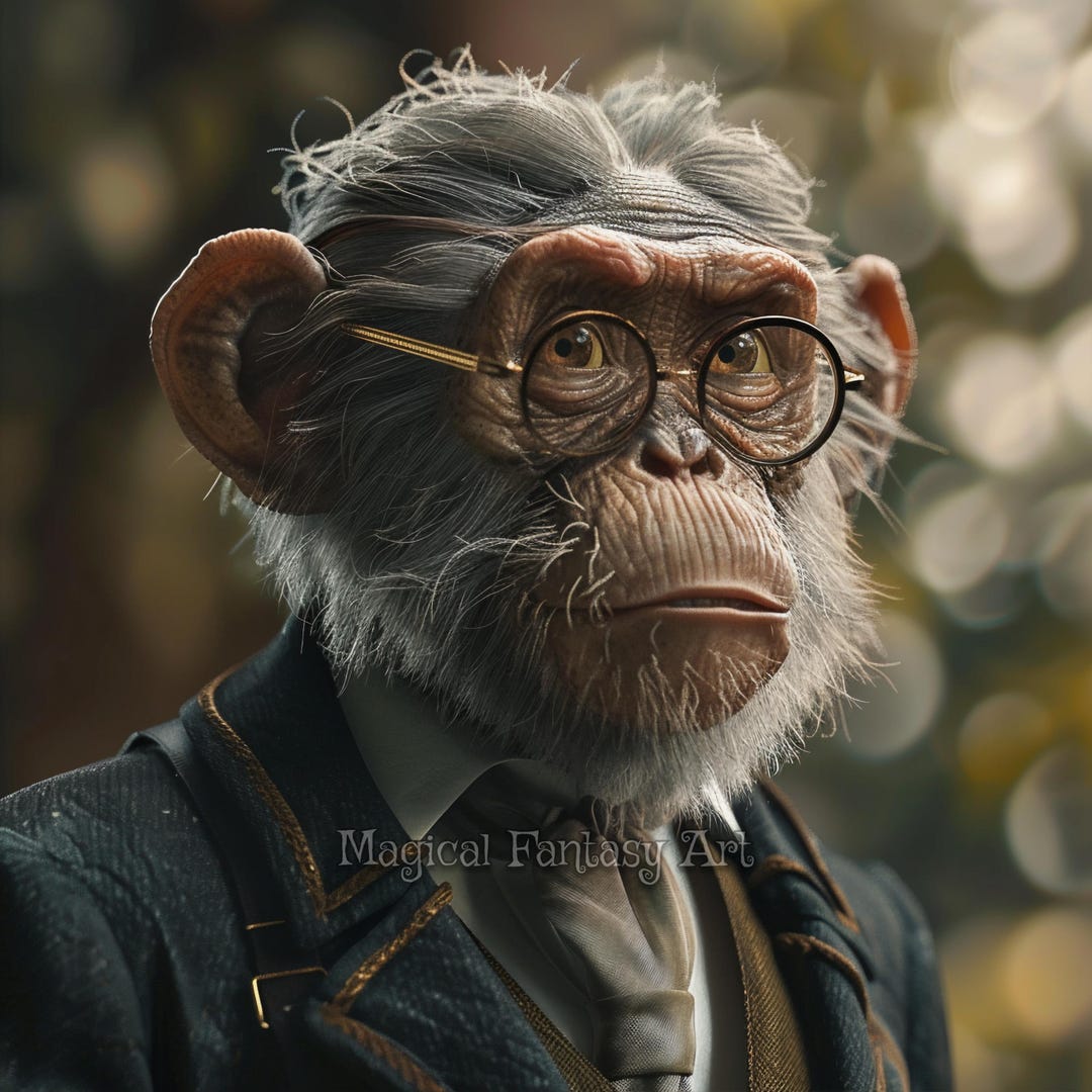 Professor Monkey Fantasy Art – Whimsical Scholarly Animal Character ...