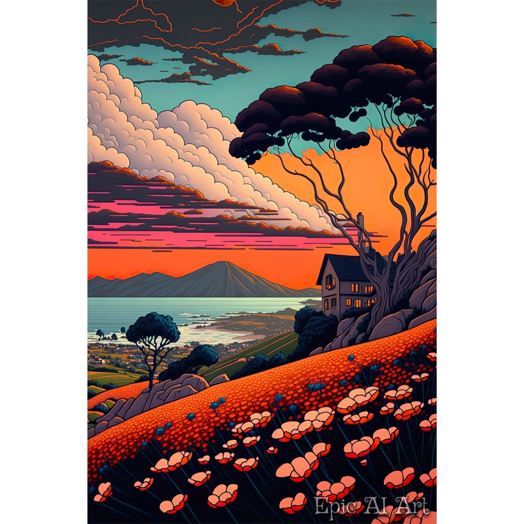 Pop Art Deco: Unique Landscape Art, PRINTABLE, Wall Art, Digital Art ...