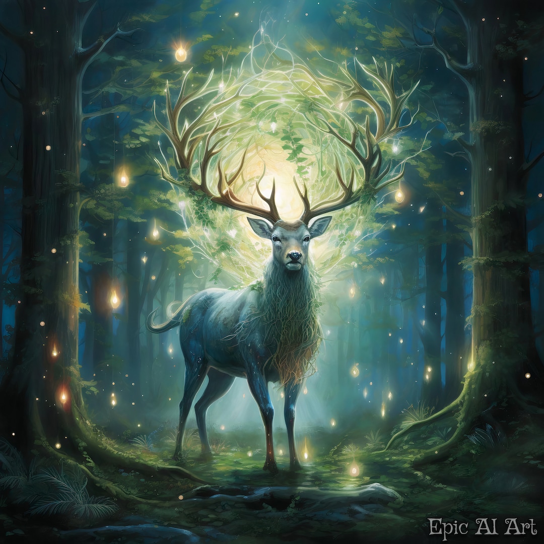 Celestial Stag Digital Art Print Wall Art AI Generated Fantasy AI Art ...
