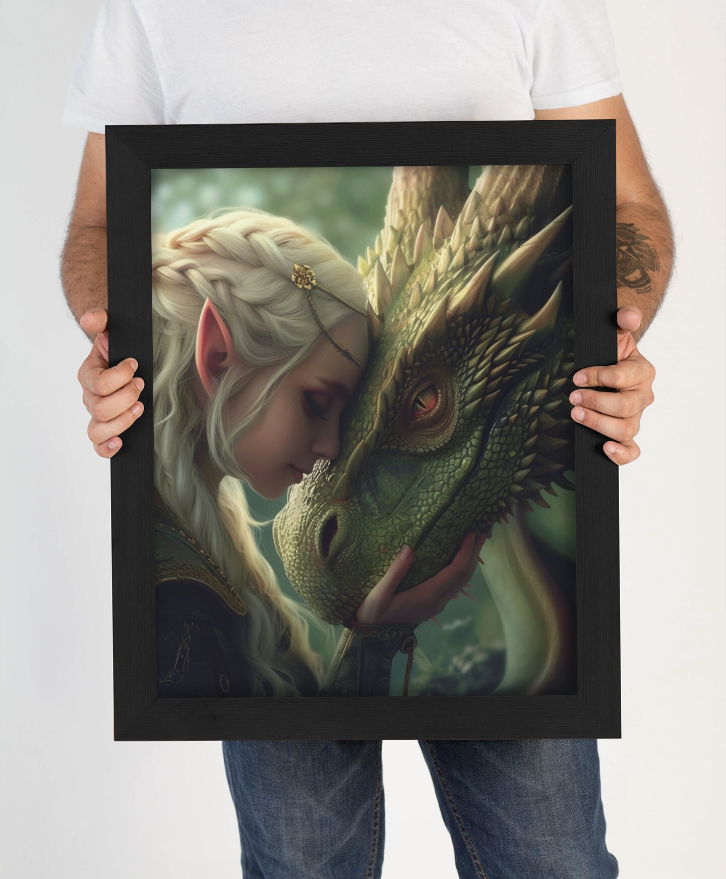 Elve and Dragon Bonding Digital Art Print Wall Art AI Generated Aiart ...
