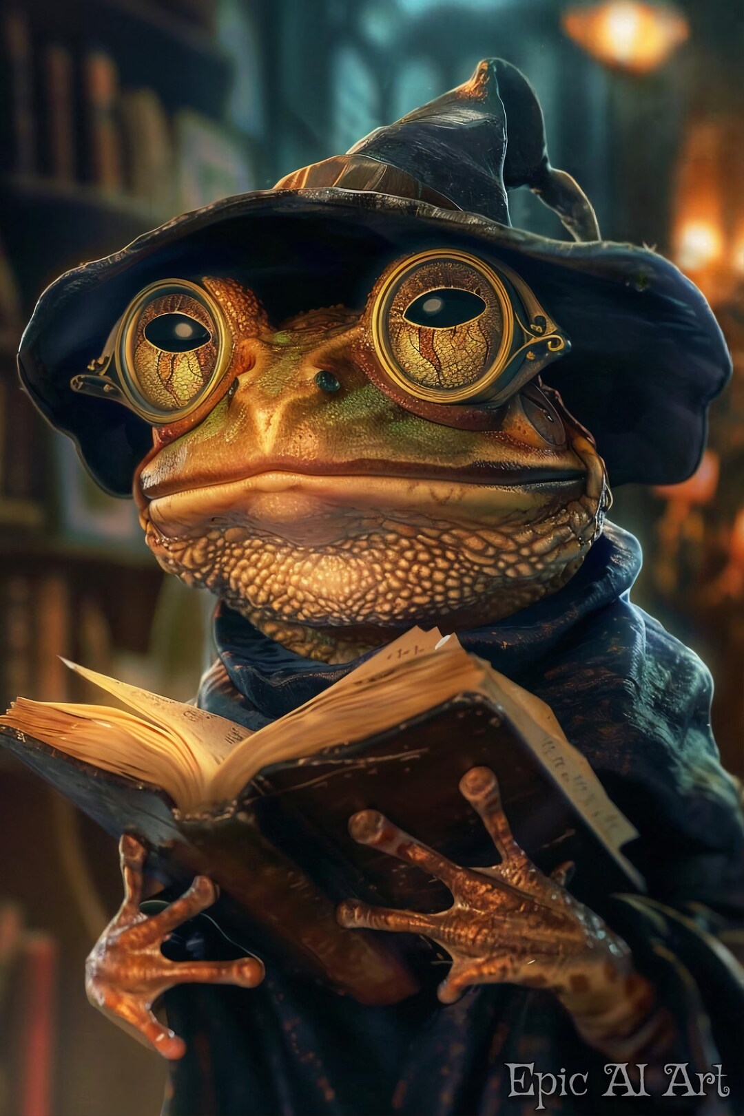Wizard Frog Reading Book Whimsical Fantasy Art, Magical Frog Decor ...