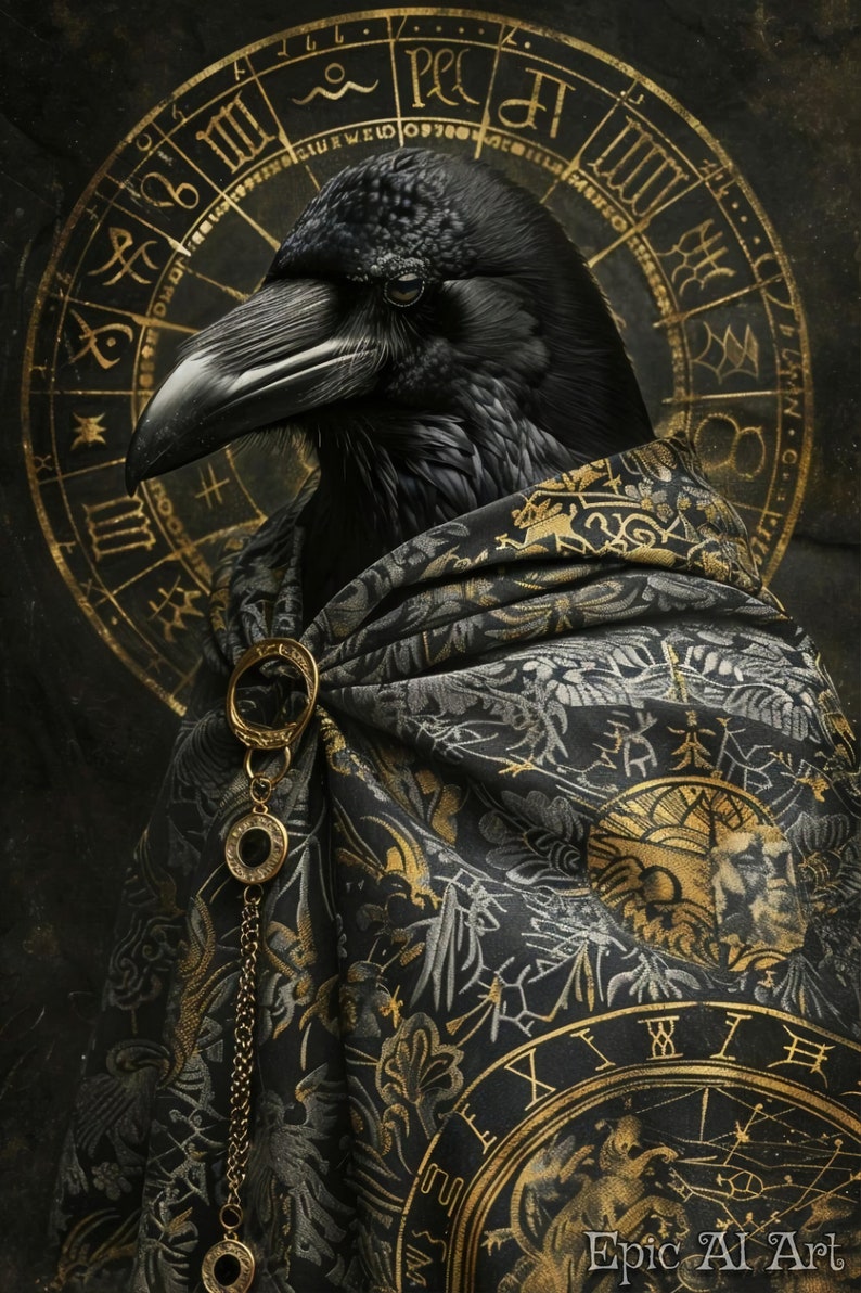 Raven in a Cloak With Zodiac Signs Digital Art Print Wall Art AI ...