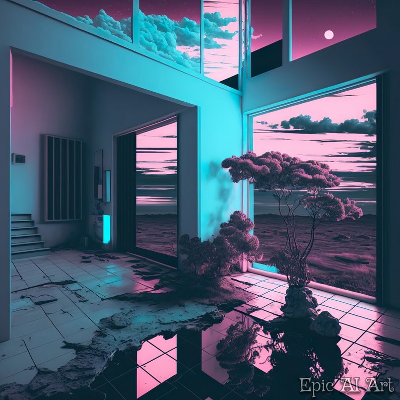 Vaporwave Liminal Space Art, PRINTABLE, Wall Art, Digital Art, AI Art, Digital Print, Instant ...