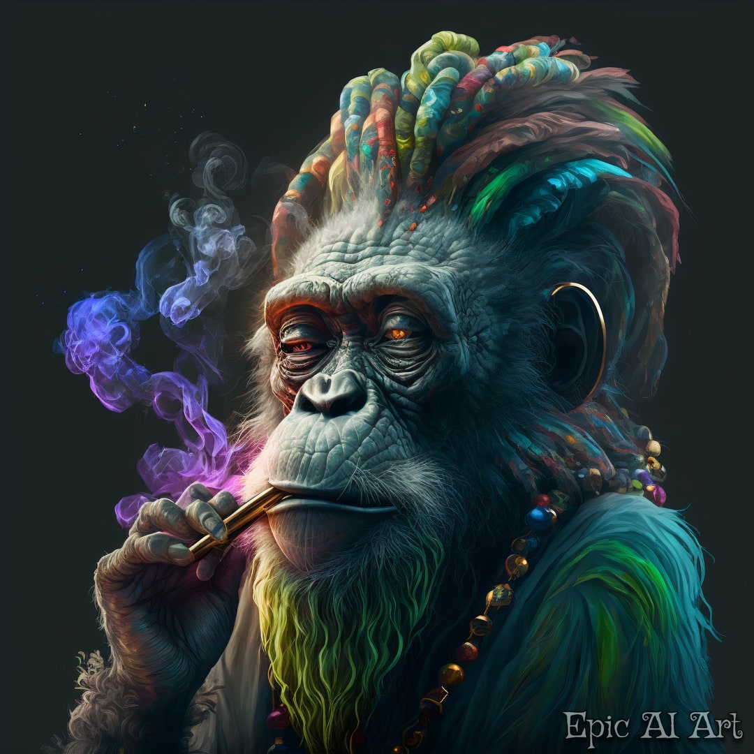 Colorful Meditative Rasta Monkey Smoking Pipe Ai-generated Art Print ...