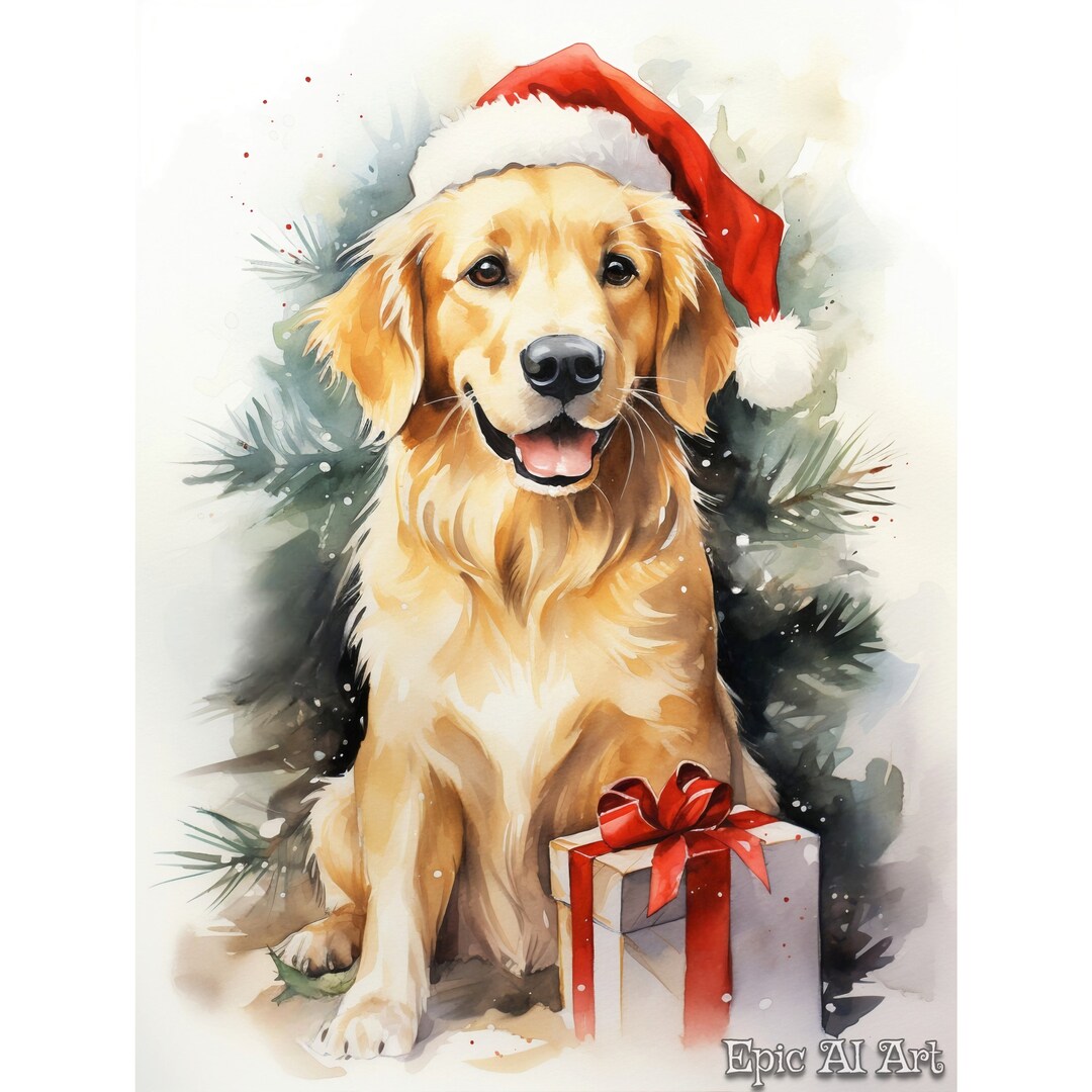 Santa Golden Retriever Printable Digital Art AI Art Fantasy Art ...