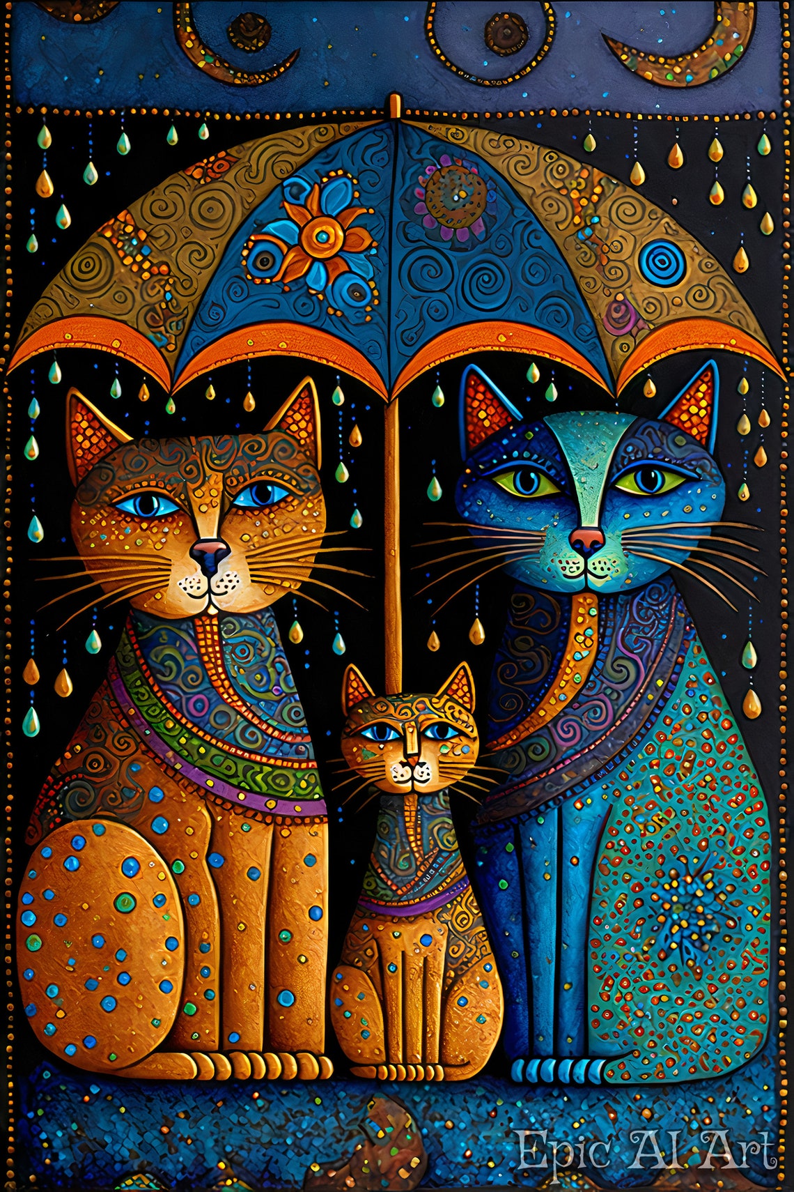 Laurel Burch Style Cat Art Digital Art Print Wall Art AI Generated ...