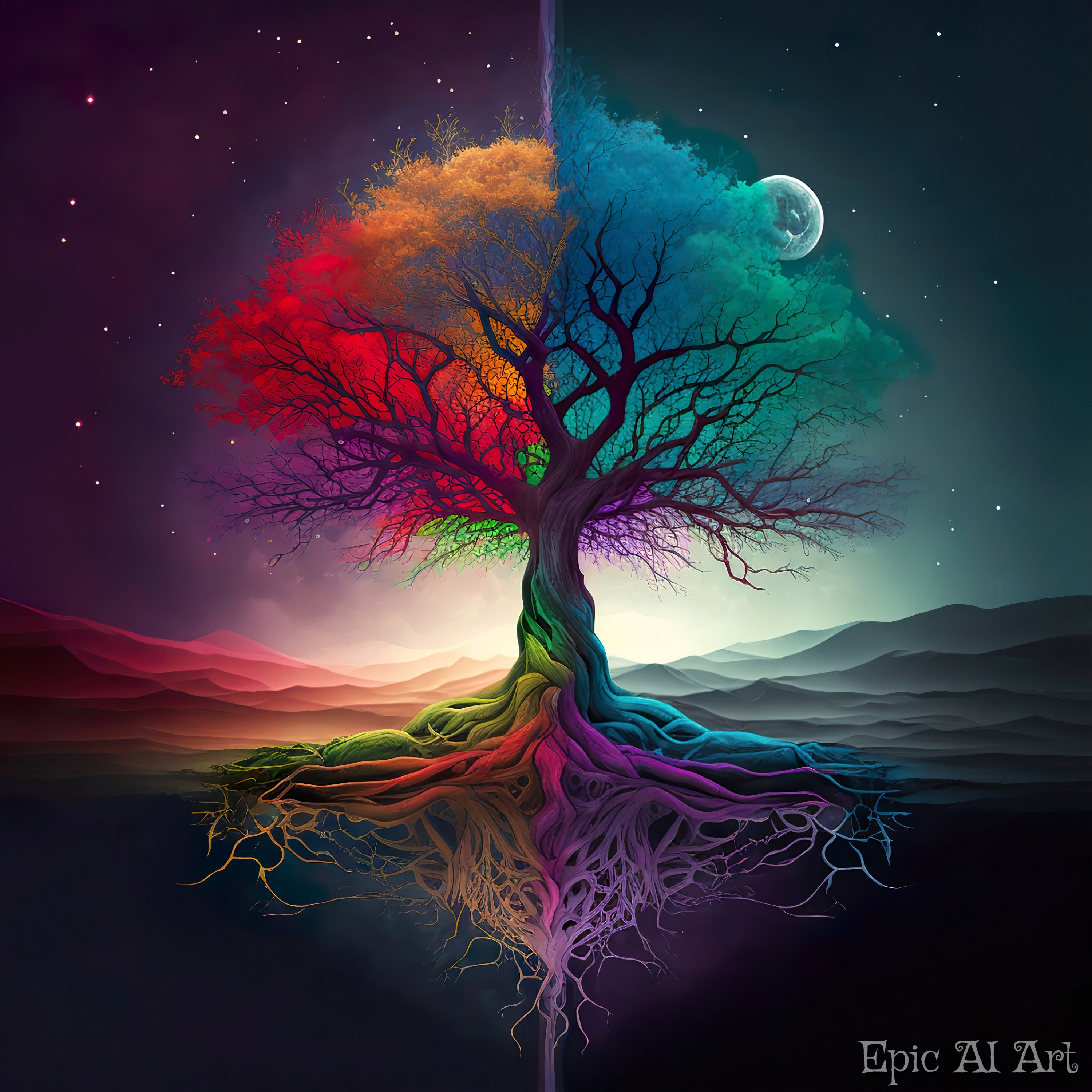 Rainbow Soul Tree Digital Art Print Wall Art AI Generated Fantasy AI ...