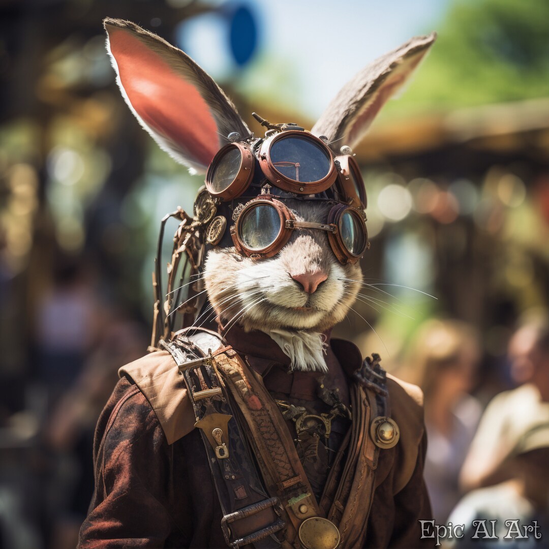 Steampunk Rabbit With Goggles Industrial Bunny Art, Futuristic Rabbit ...