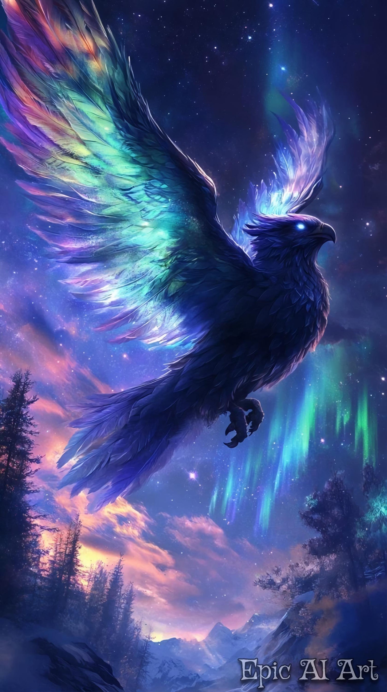 Aurora Borealis Phoenix Rising Celestial Fantasy Bird Art Print ...